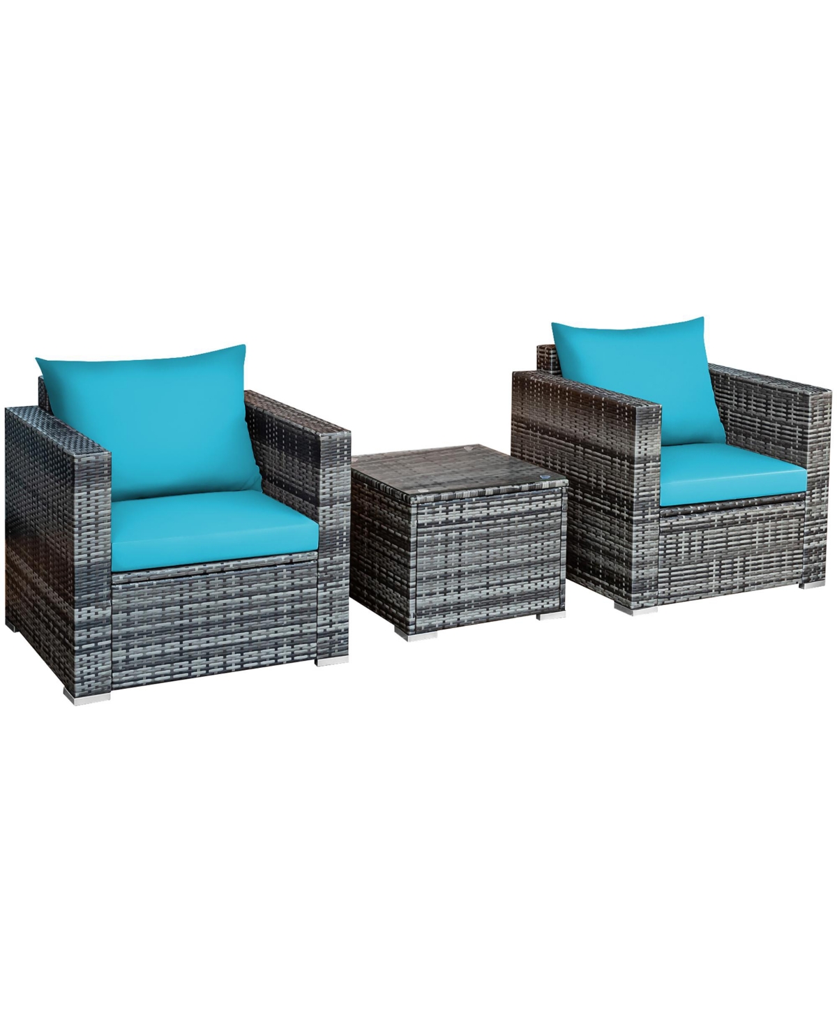 Click here for 3 Pc Patio Rattan Furniture Bistro Set Cushioned S... prices