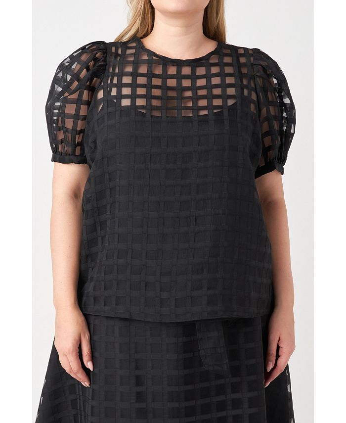English Factory Plus Size Plaid See Through Top - Macy's