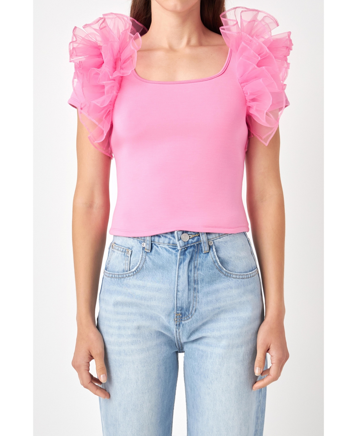 Click here for English Factory Womens Contrast Organza Top - Pink prices