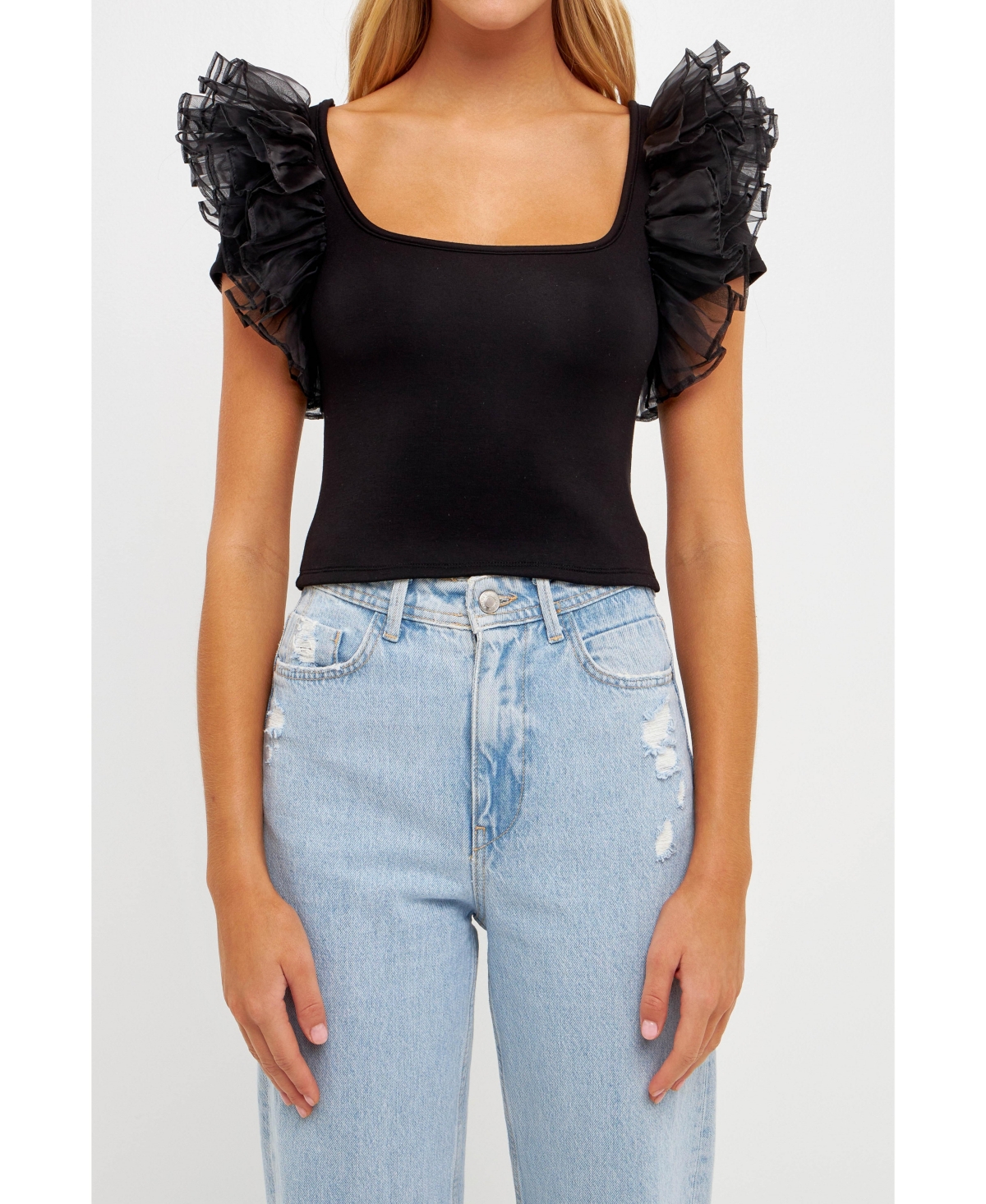 Click here for English Factory Womens Contrast Organza Top - Blac... prices