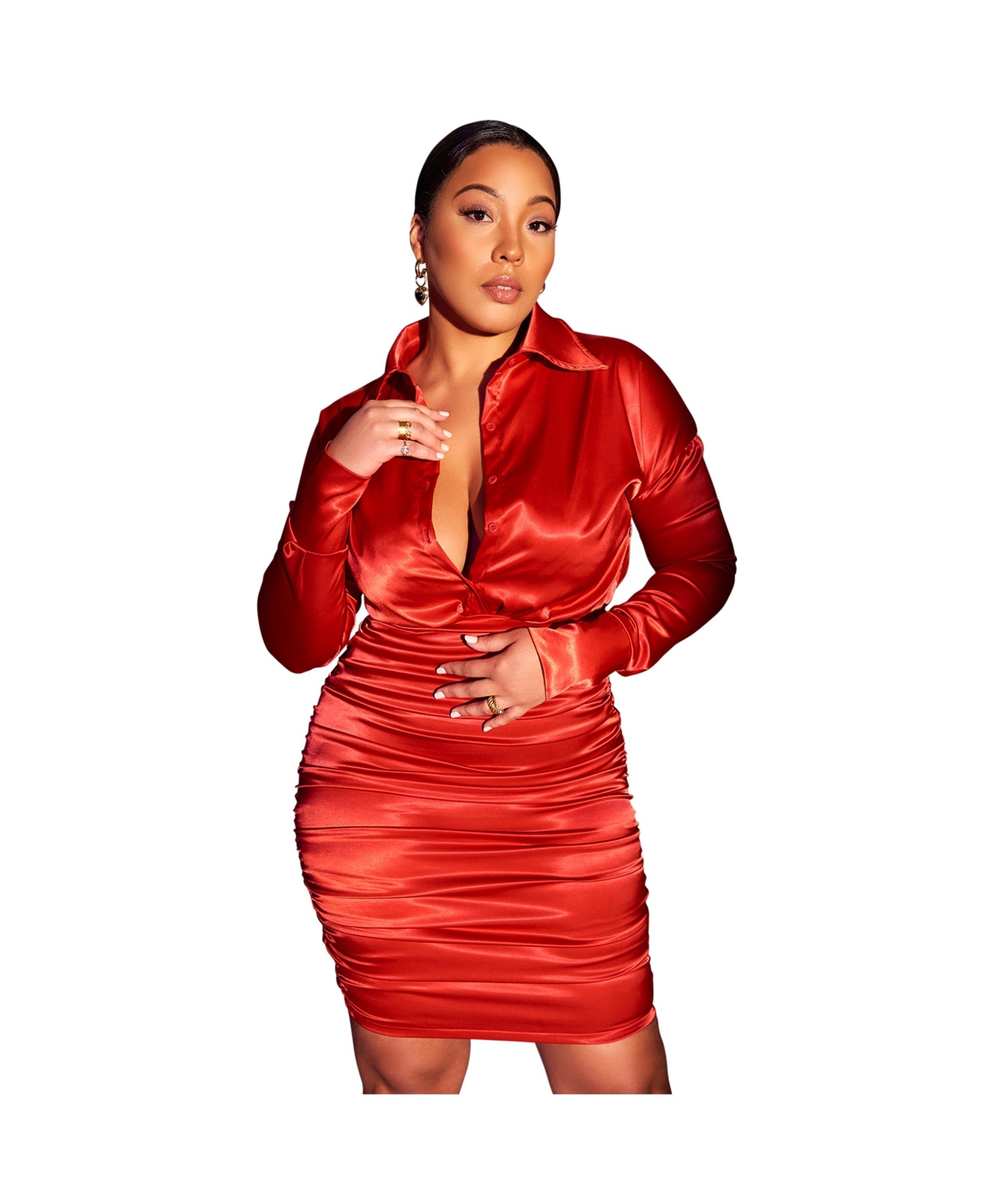 Click here for Rebdolls Womens Plus Size Ruched Mini Dress - Red prices