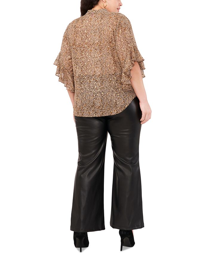 Vince Camuto Plus Size Ruffled-Cuff Split-Neck Top - Macy's