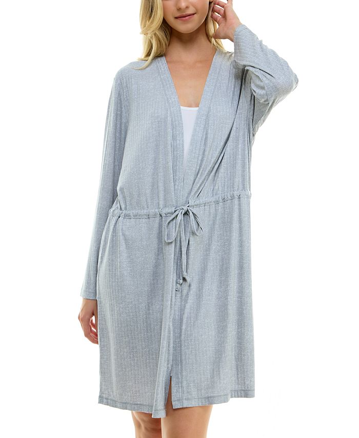 Roudelain Women's Ribbed Long-Sleeve Self-Tie Robe - Macy's
