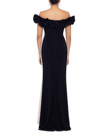 XSCAPE Women's Ruffled-Off-The-Shoulder Embellished Gown - Macy's