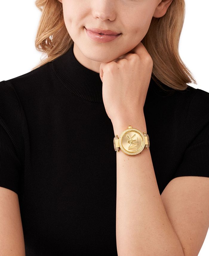 Michael Kors Women's Parker Quartz Three-Hand Luggage Suede Leather ...