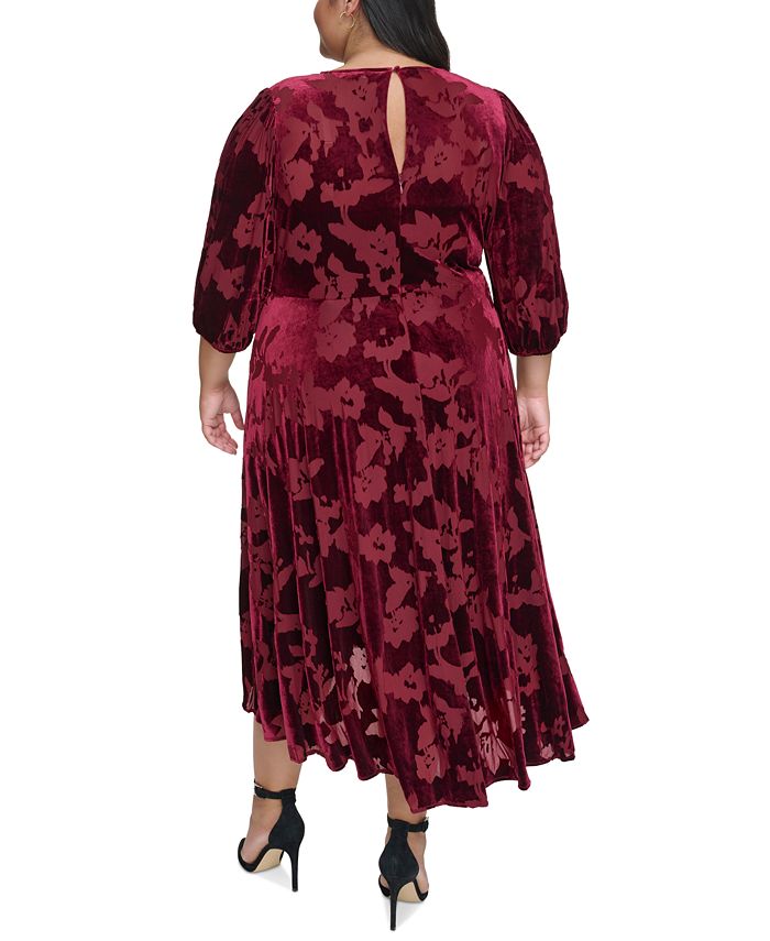 Calvin Klein Plus Size Burnout Velvet Faux-Wrap Dress - Macy's