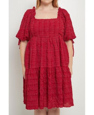 English Factory Plus Size Crinkled Gingham Flounce Dress - Macy's