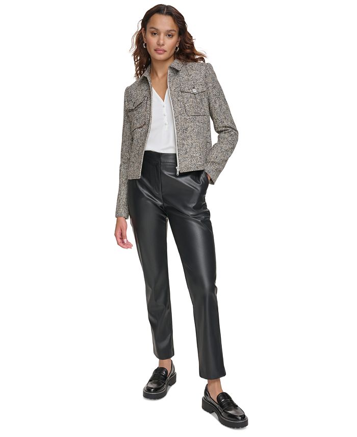 Calvin Klein Women's Tweed Zip-Front Long-Sleeve Jacket - Macy's