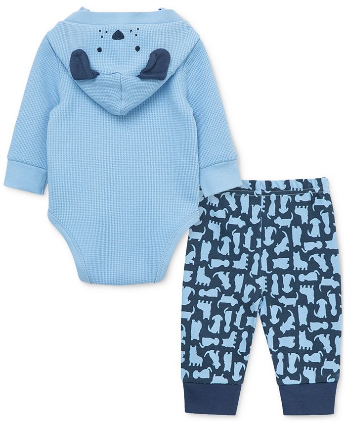 Little Me Baby Boys Cotton Puppy Bodysuit and Printed Pants, 2 Piece Set - Macy's