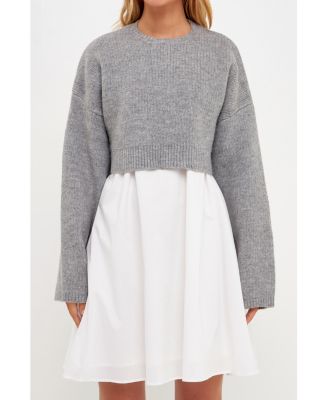 English Factory Women's Sweater with Poplin Mini Dress - Macy's