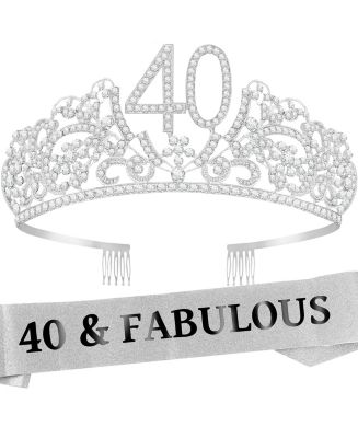 40th Birthday Sash and Tiara Set for Women - Glitter Sash with Flowers ...