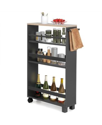Costway 4-Tier Slim Kitchen Storage Cart Narrow Slide Out Trolley ...