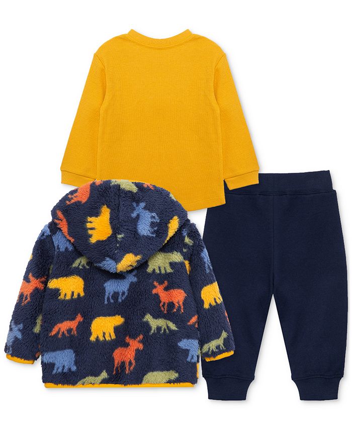 Little Me Baby Boys Woodland Faux-Sherpa Jacket, Long-Sleeved Top and Pants, 3 Piece Set - Macy's