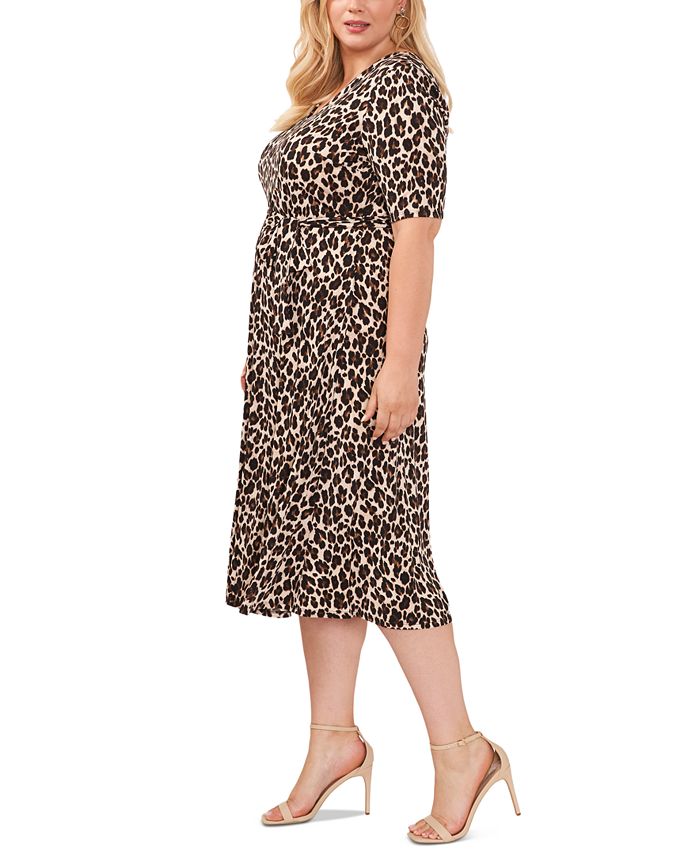 MSK Plus Size Leopard-Print Belted Midi Dress - Macy's