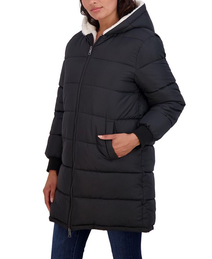 Sebby Collection Women's Long Faux Fur Lined Puffer Jacket with Hood ...