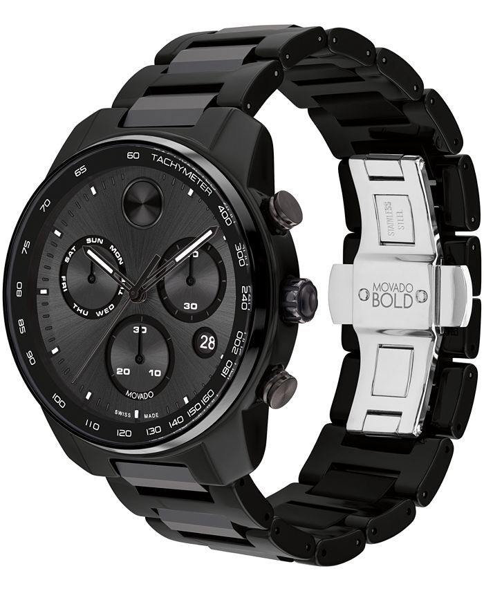 Movado Men's Bold Verso Swiss Quartz Chrono Black Ceramic Watch 44mm ...