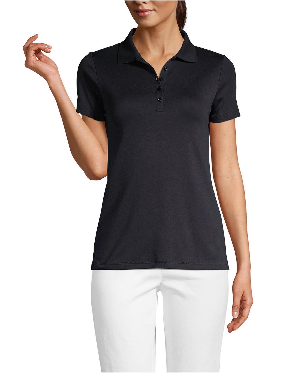 Click here for Lands End Womens Supima Cotton Polo Shirt - Black prices