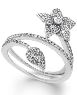 Diamond Wrap-Around Flower Ring in Sterling Silver (1/2 ct. t.w.) - Macy's