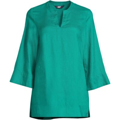 Lands' End Women's Linen Split Neck Tunic Top - Macy's