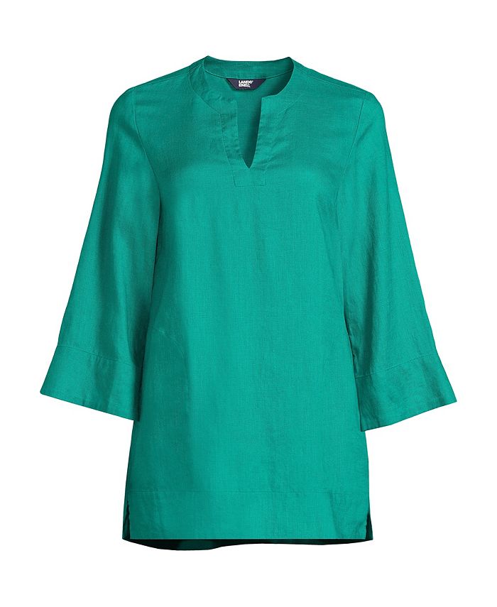 Lands' End Women's Linen Split Neck Tunic Top - Macy's