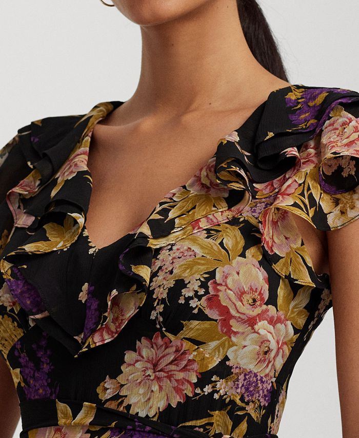Lauren Ralph Lauren Women's Ruffled Crinkle Georgette Gown - Macy's