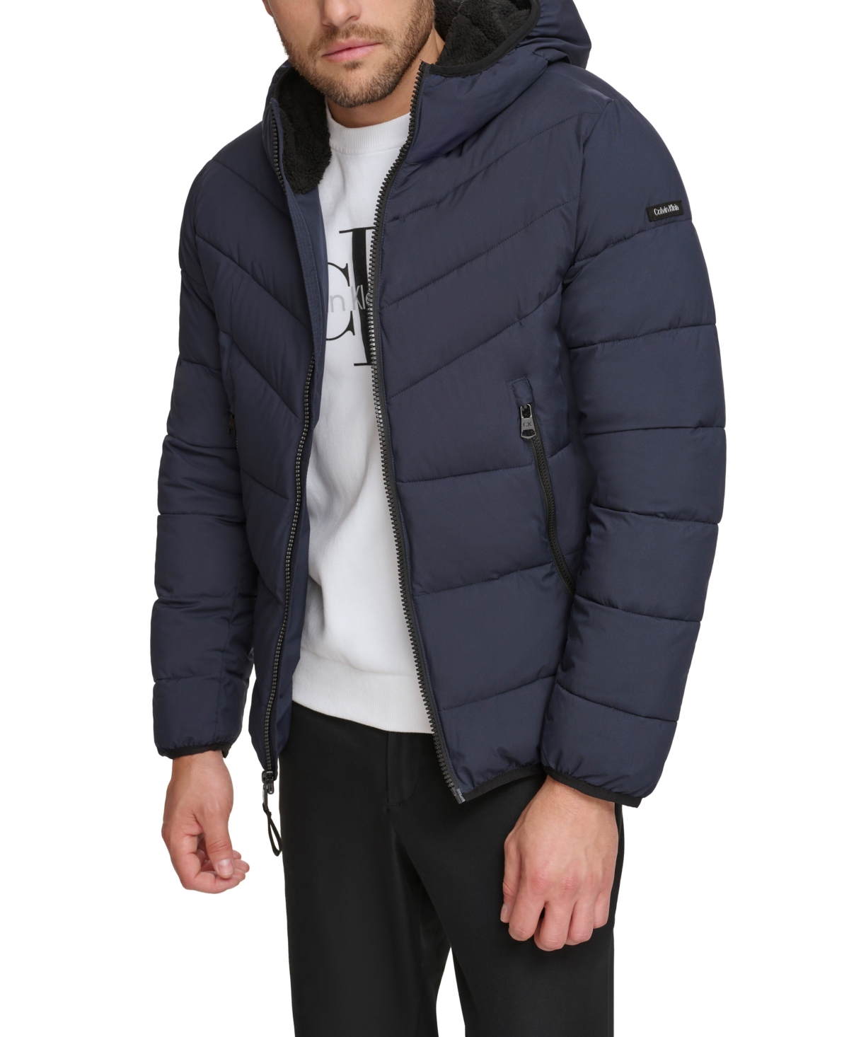 Click here for Calvin Klein Mens Chevron Stretch Jacket With Sher... prices