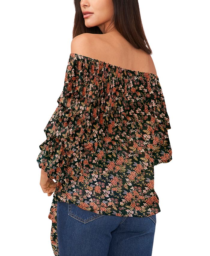Vince Camuto Women's Floral Off The Shoulder Bubble Sleeve Tie Front ...