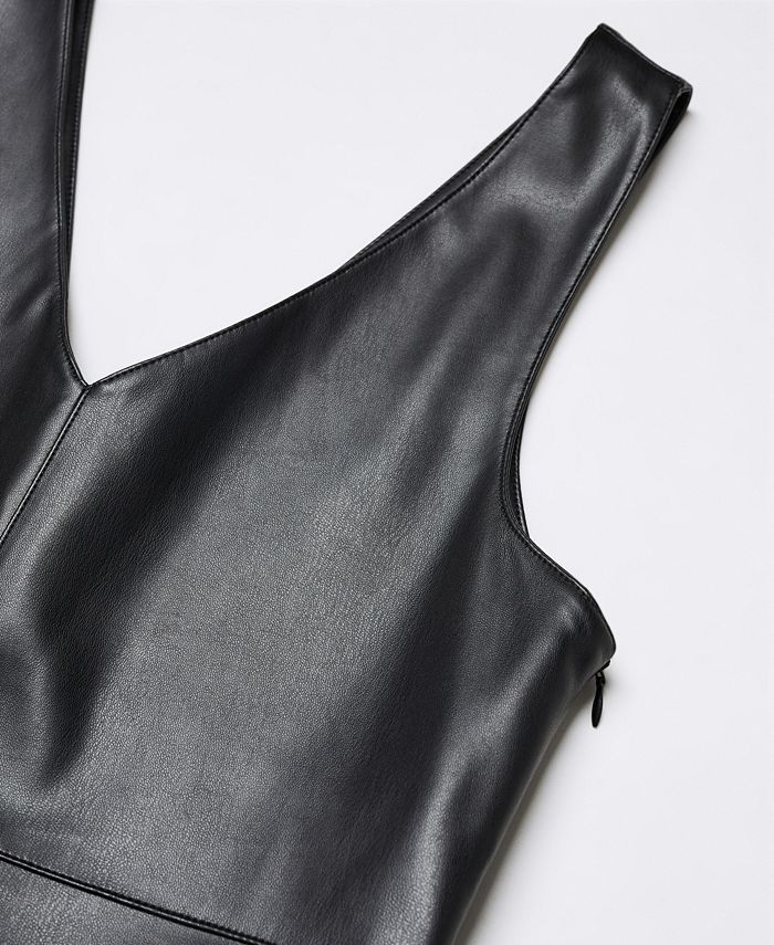 MANGO Women's Faux-Leather Pinafore Dress - Macy's