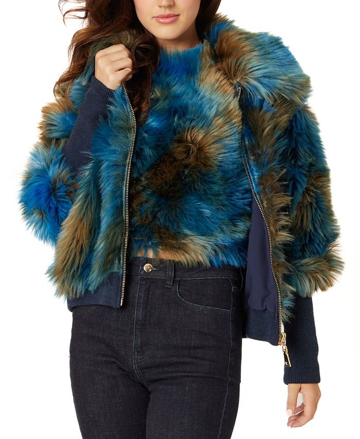 ADRIENNE LANDAU Women's Faux-Fur Multi-Color Bomber Jacket - Macy's