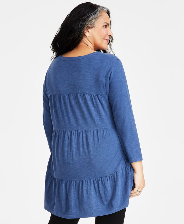 Style & Co Plus Size Cotton Split-Neck Tiered Tunic, Created for Macy's ...