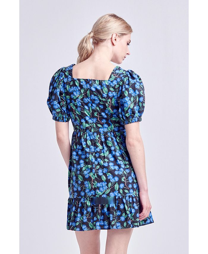 English Factory Women's Blueberry Print Mini Dress with Puff Sleeves ...
