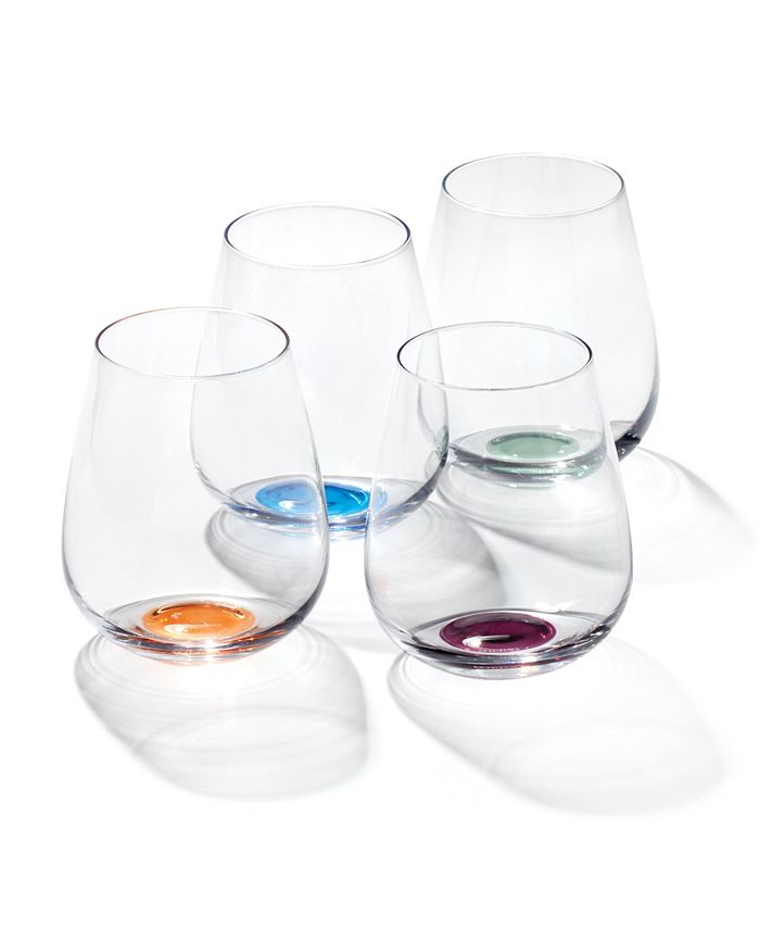 Oneida Bottoms Up Color Bottom Stemless Wine Glasses, Set of 4 - Macy's