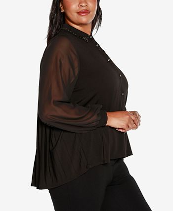 Belldini Black Label Plus Size Pleated Back Embellished Top - Macy's
