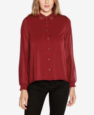 Belldini Black Label Women's Pleated Back Embellished Top - Macy's