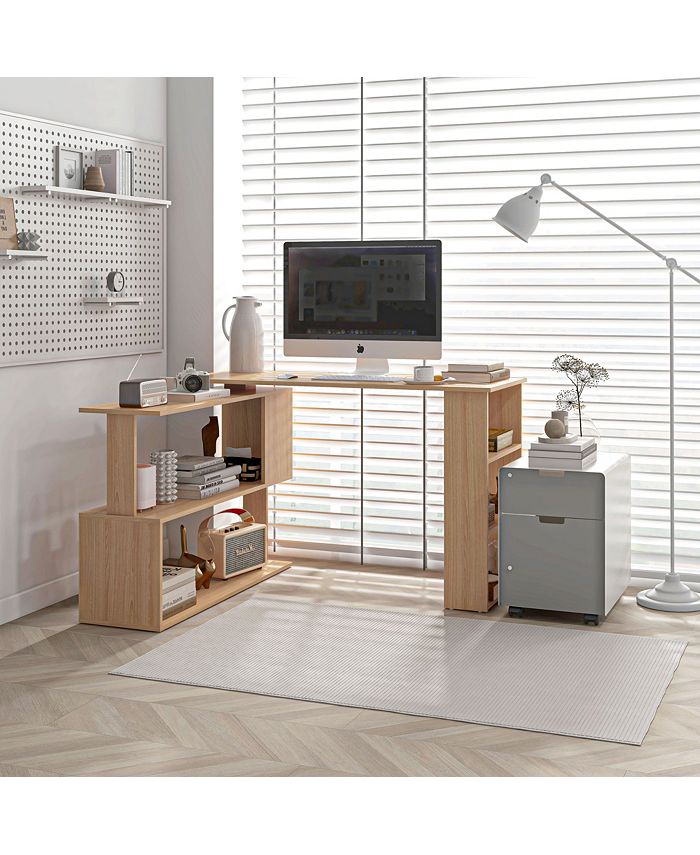 HOMCOM L Shaped Corner Desk, 360 Degree Rotating Home Office Desk with ...