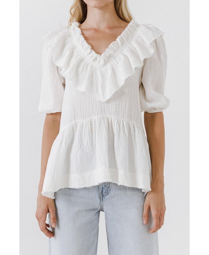 Free the Roses Women's Ruffle Neckline Blouse - Macy's