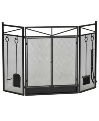 HOMCOM Folding Fireplace Spark Guard Metal Mesh Screen Gate Shield w ...