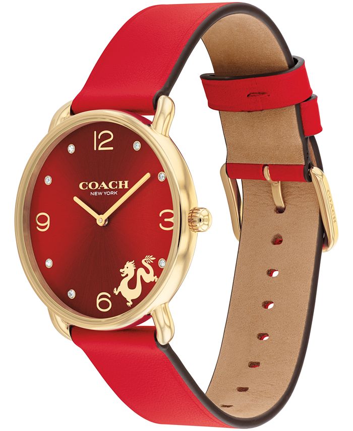 COACH Women's Elliot Lunar New Year Red Leather Strap Watch 36mm - Macy's