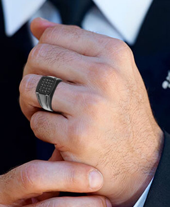 Blackjack Men's Cubic Zirconia Cluster Ring Set in Black Ion-Plated ...