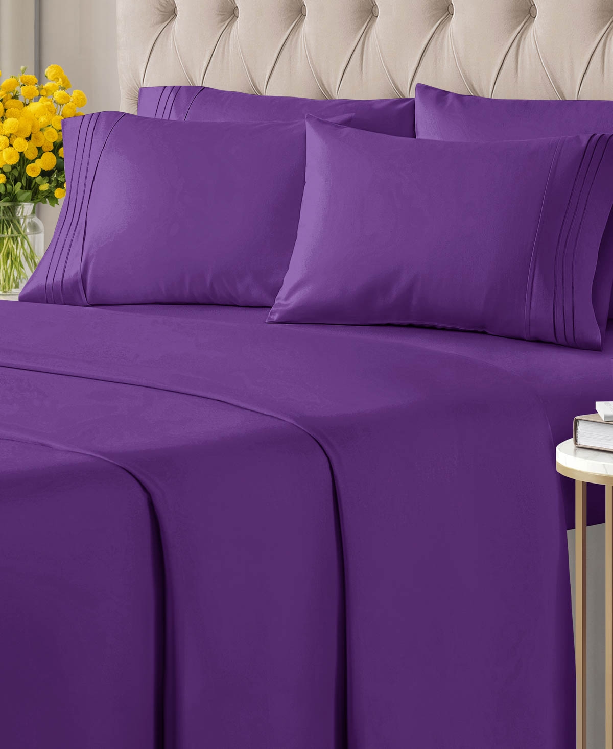 Click here for 6 Piece Microfiber Solid Sheet Set - Queen - Purpl... prices