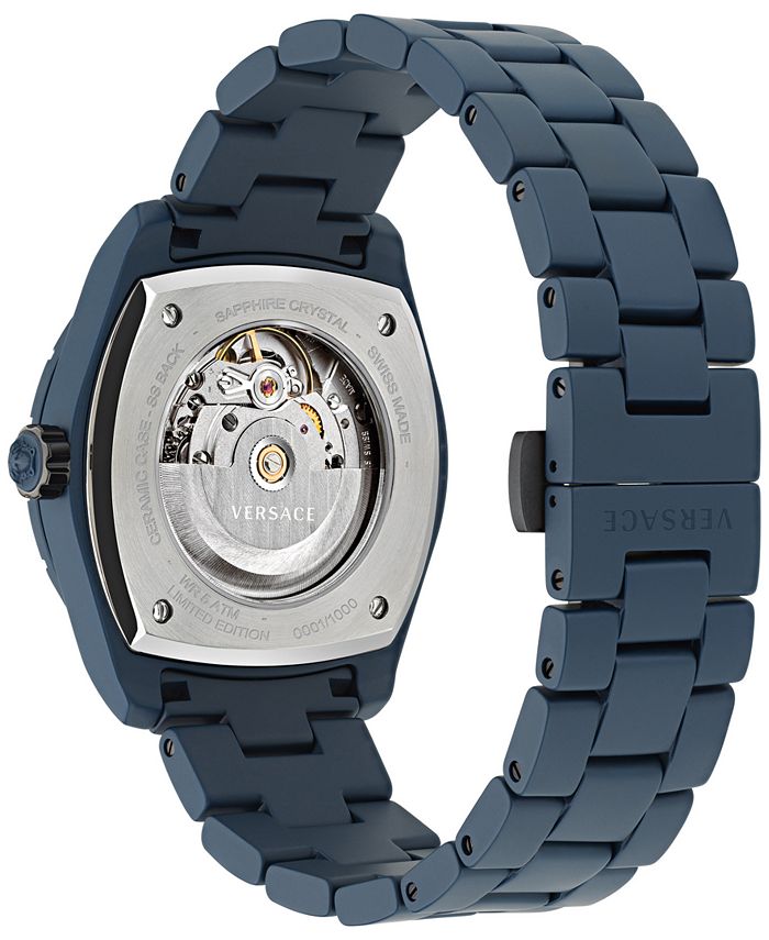 Versace Men's Swiss Automatic Blue Ceramic Bracelet Watch 43mm - Macy's