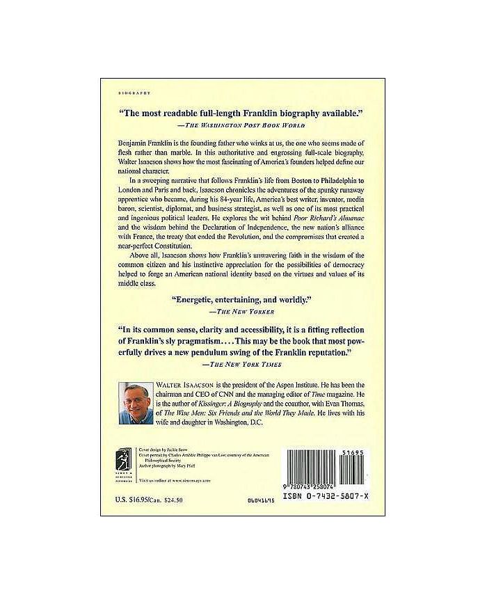 Barnes & Noble Benjamin Franklin- An American Life by Walter Isaacson ...