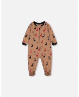 Baby Boy Organic Cotton One Piece Pajama Nutmeg Reindeers Print ...