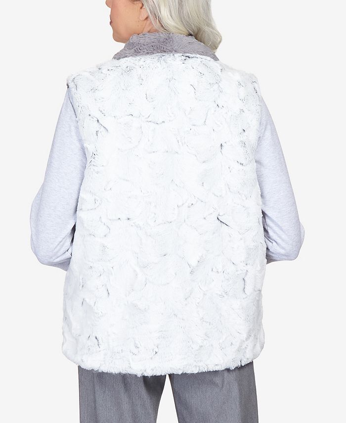 Alfred Dunner Petite Point of View Reversible Collared Faux Fur Vest ...