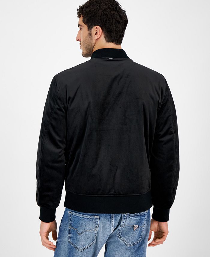 GUESS Men's Fulham Velvet Embroidered Zip-Front Bomber Jacket - Macy's