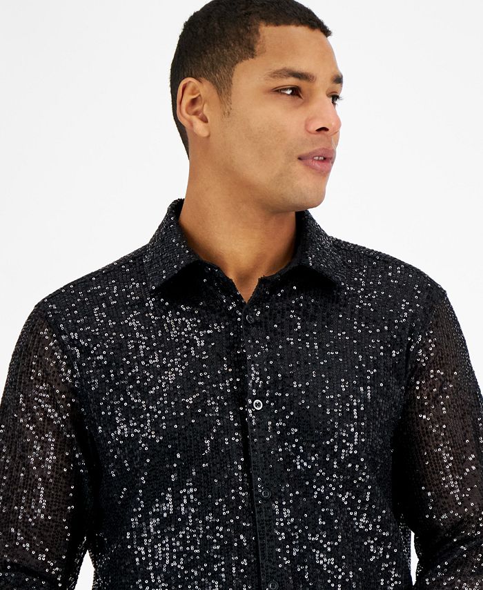 I.N.C. International Concepts Men's Regular-Fit Sequin Button-Down Shirt, Created for Macy's ...