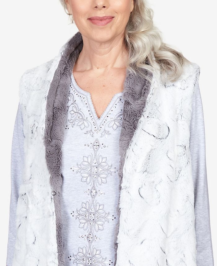 Alfred Dunner Petite Point of View Reversible Collared Faux Fur Vest ...