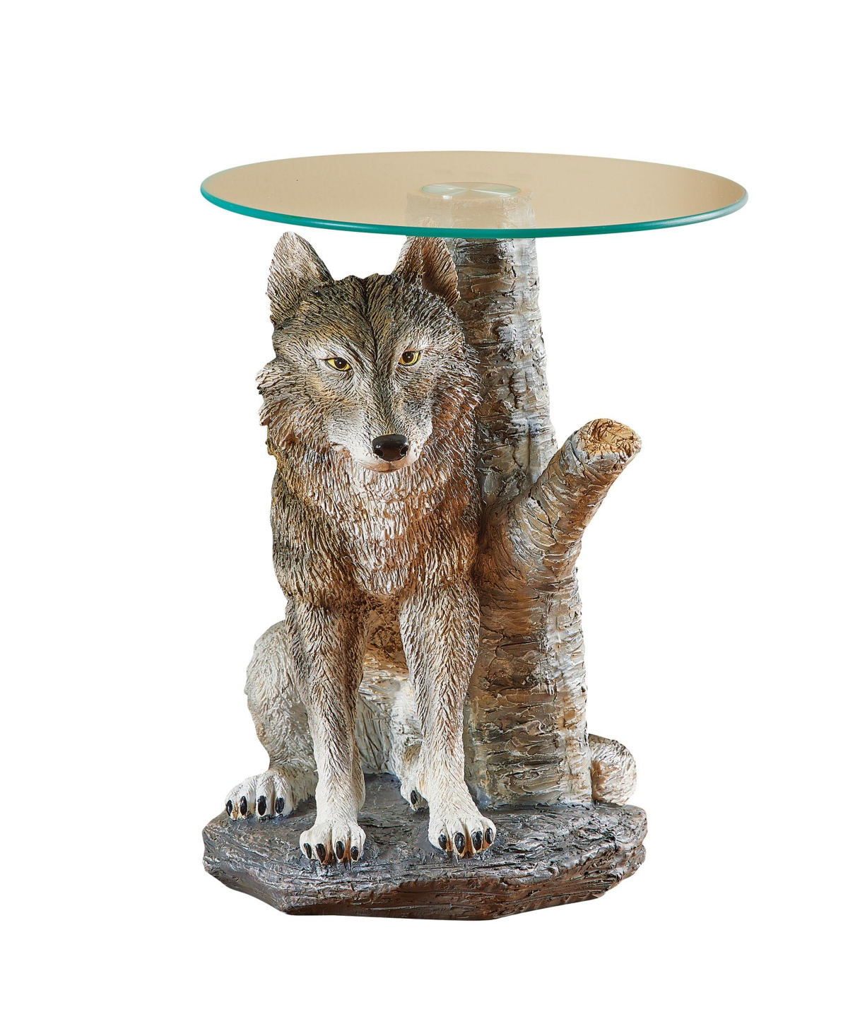Collections Etc Hand Painted Glass Tabletop Wolf Accent Table Realistic ...