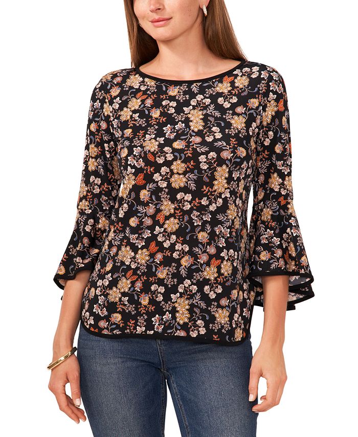 Sam & Jess Petite Printed Bell-Sleeve Top - Macy's