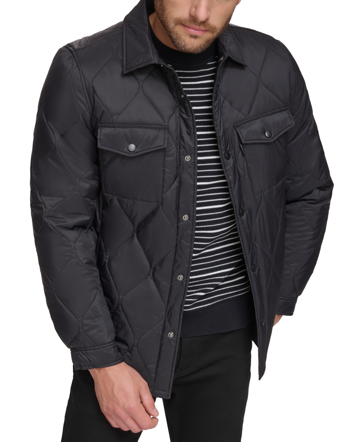 Click here for Calvin Klein Mens Onion Quilted Shirt Jacket - Bla... prices